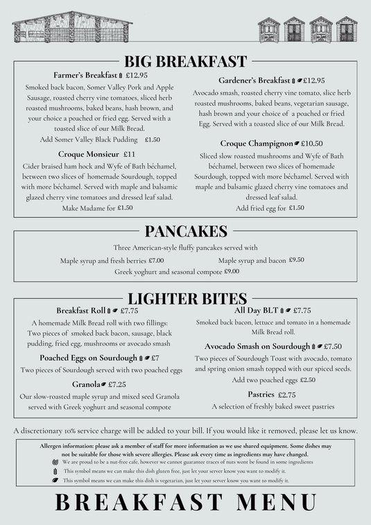 Bath Soft Cheese Café Food and Drinks Menu