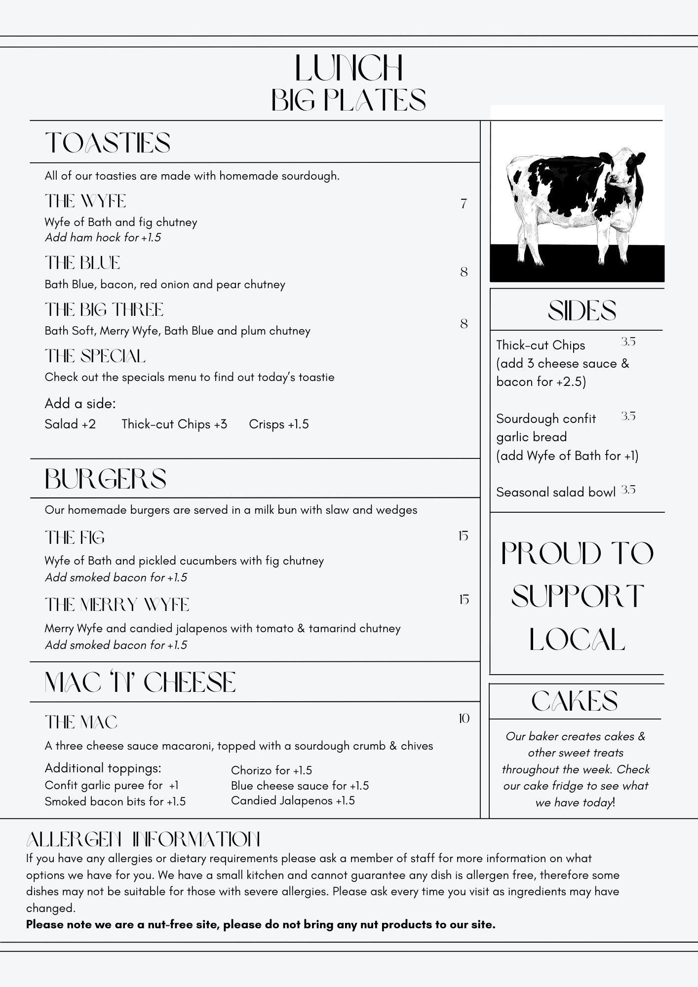 Bath Soft Cheese Café Food and Drinks Menu