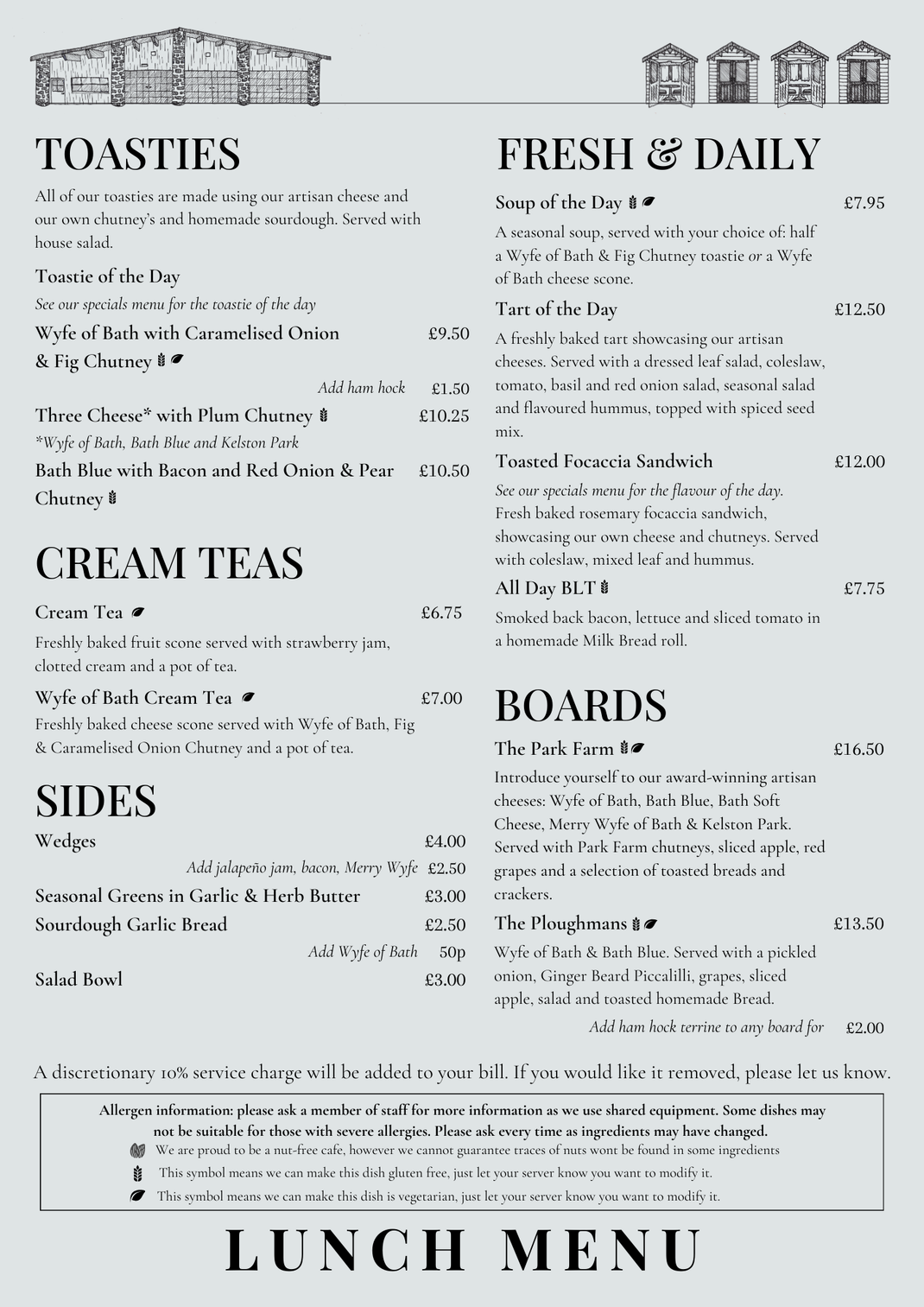 Bath Soft Cheese Café Food and Drinks Menu
