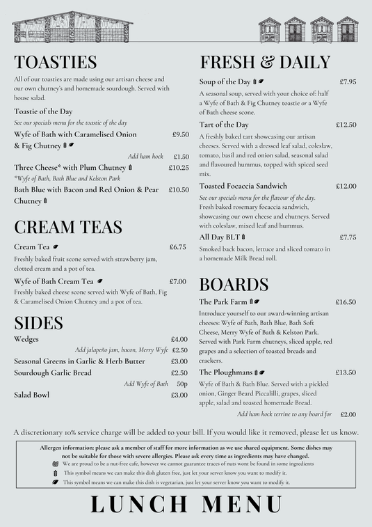 Bath Soft Cheese Café Food and Drinks Menu